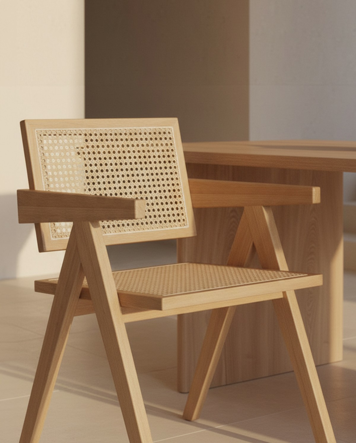 Dennis wood and rattan dining chair - Natural Wood