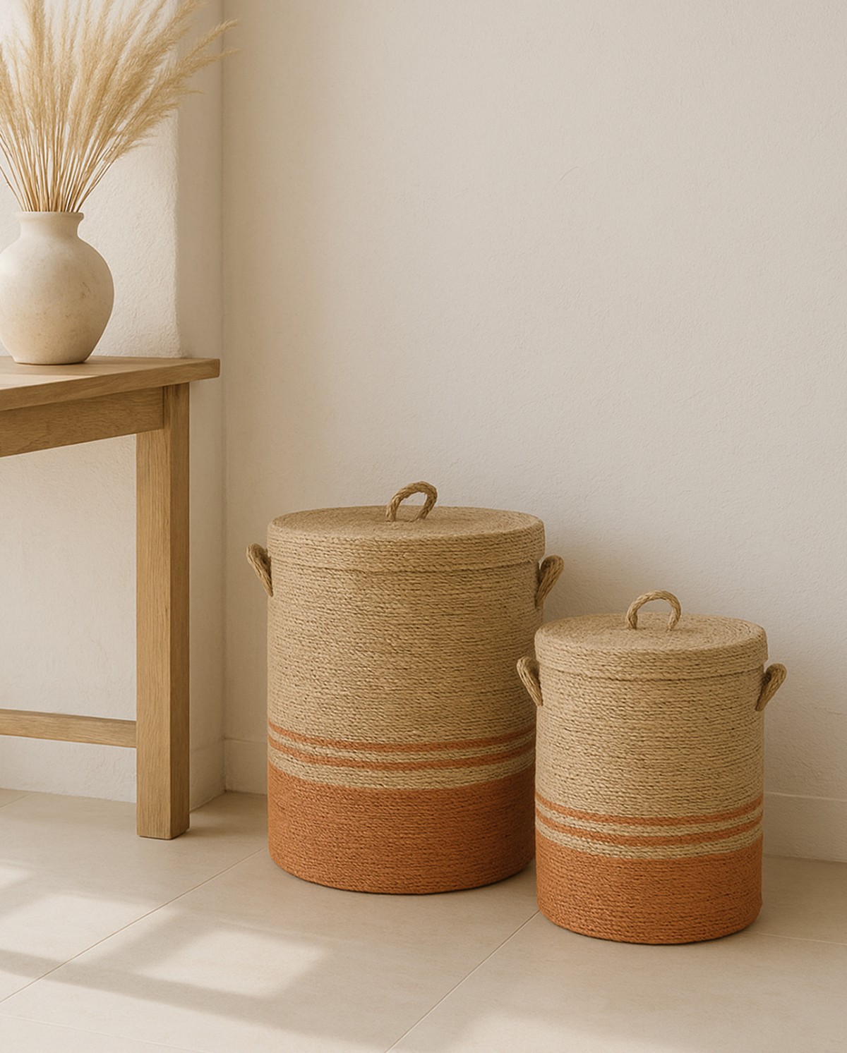 Panier avec couvercle Lubanzi en fibres naturelles - Ø26cm