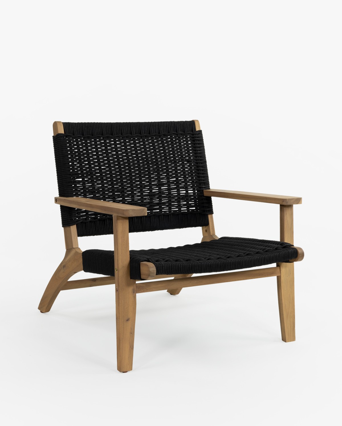 Sillón de exterior Circe de madera de acacia y cuerda trenzada negra