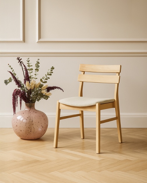 Mika wooden dining chair with upholstered seat - Beige