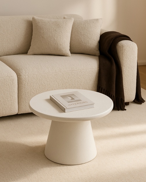 Mesa de centro Francine con base cónica lacada blanco crema Ø60cm