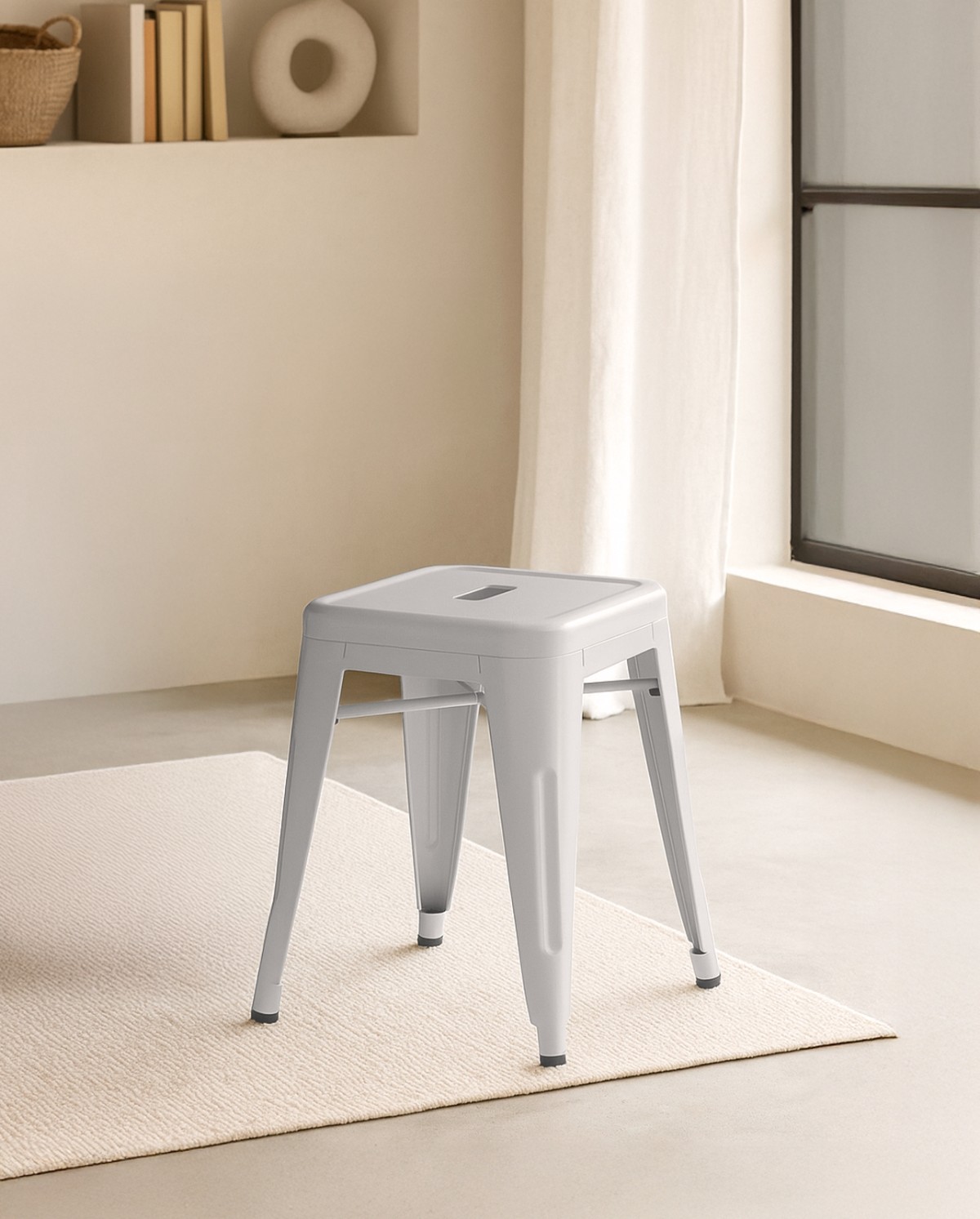Oliix low stool in matte metal finish - White